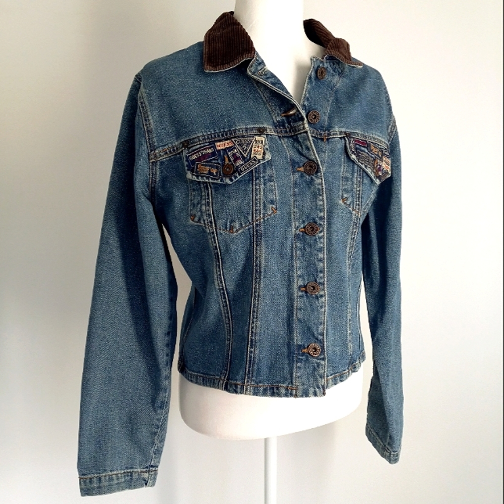 Vintage Guess Brand Patch Collage Detail Corduroy Col… - Gem